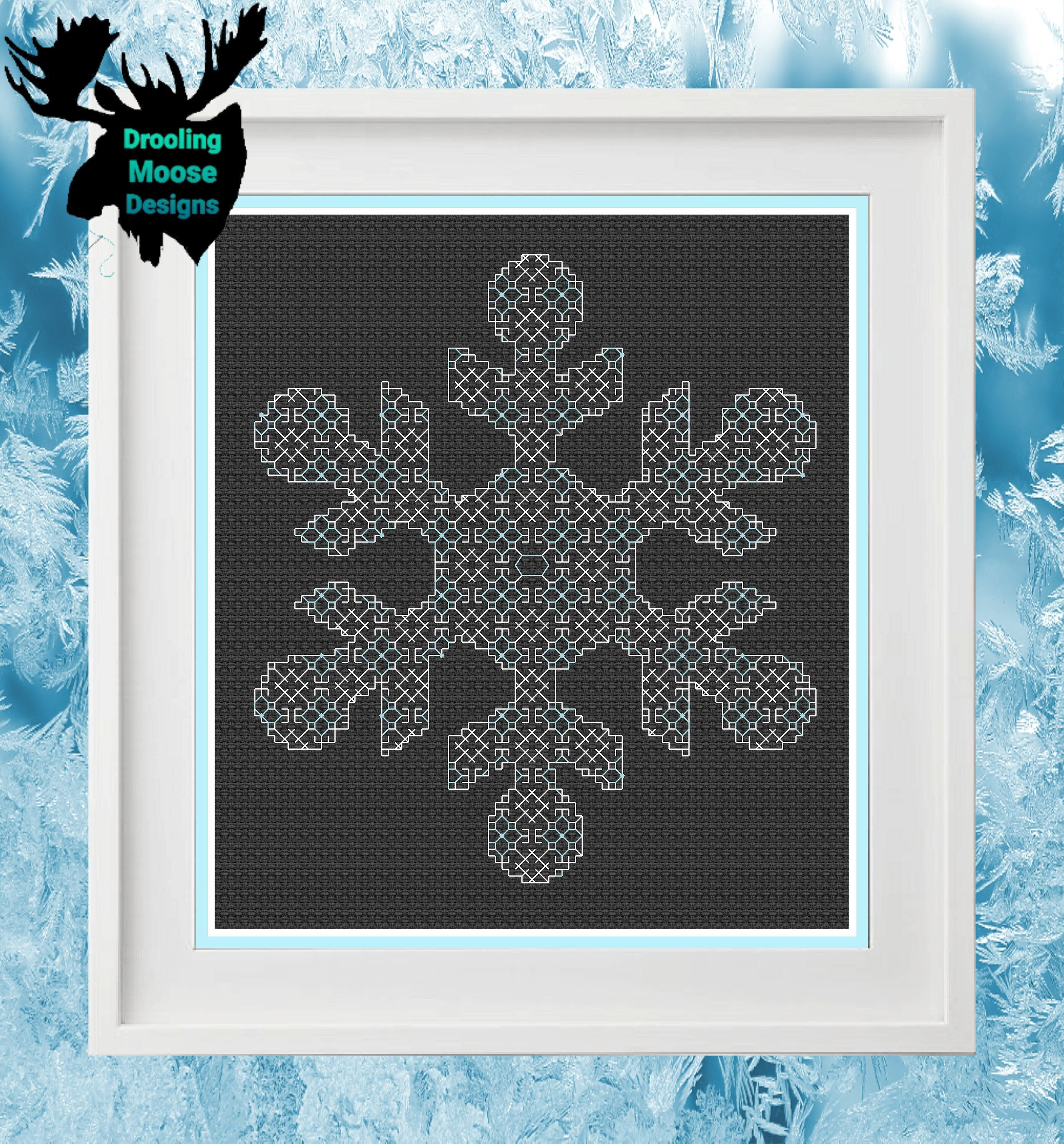 FROZEN SNOWFLAKE - Blackwork & Cross Stitch Blend - Pdf Digital Pattern - Winter White ...