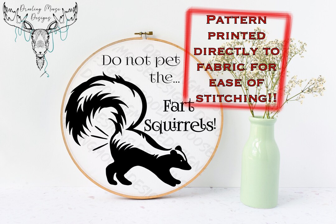 PRINTED | FARTING Squirrels | Embroidery Template Pattern Printed on ...