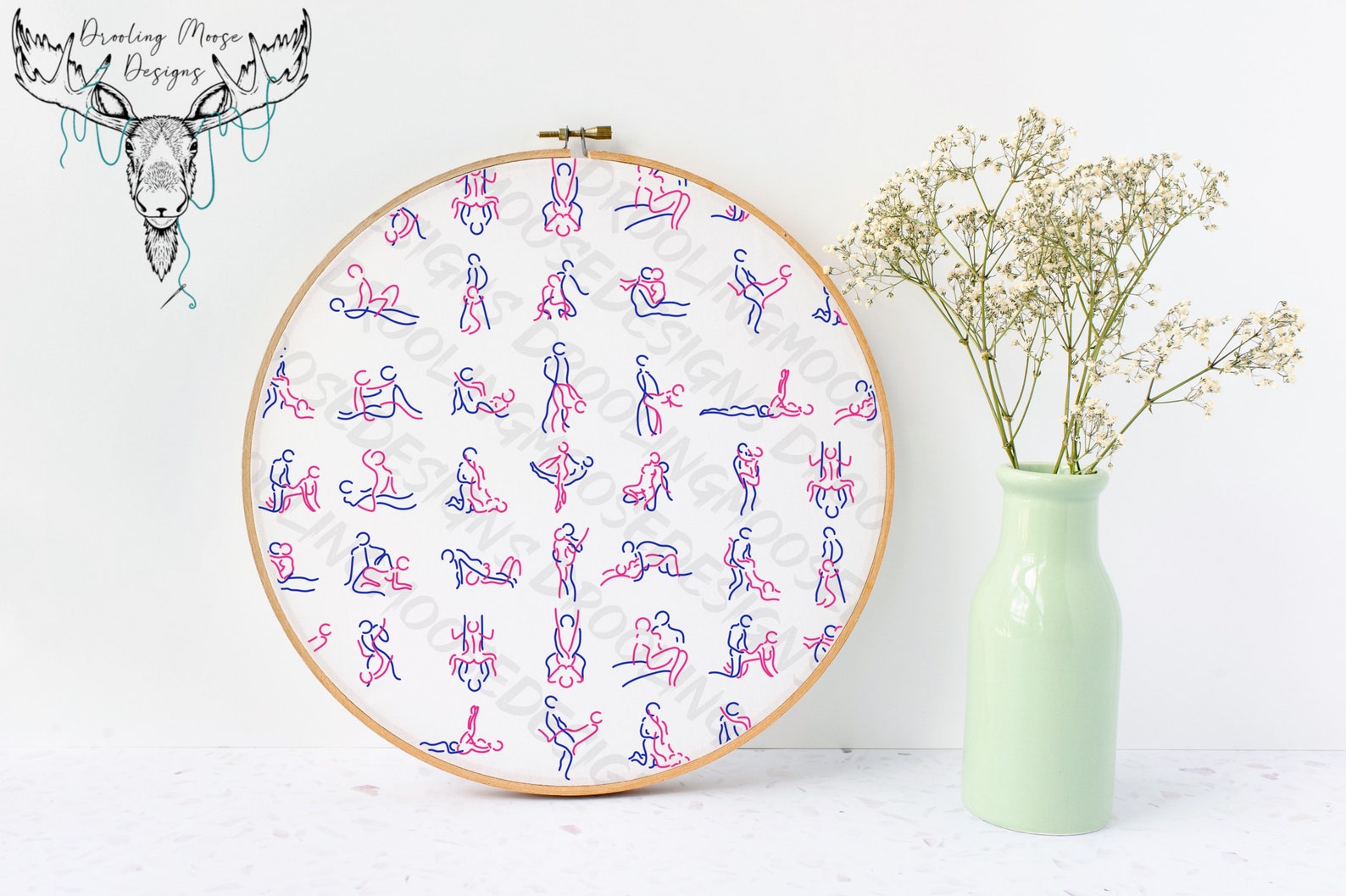 Stick Figure Sex Positions Collage Embroidery 8 Inch Digital Template Pattern Adult Content
