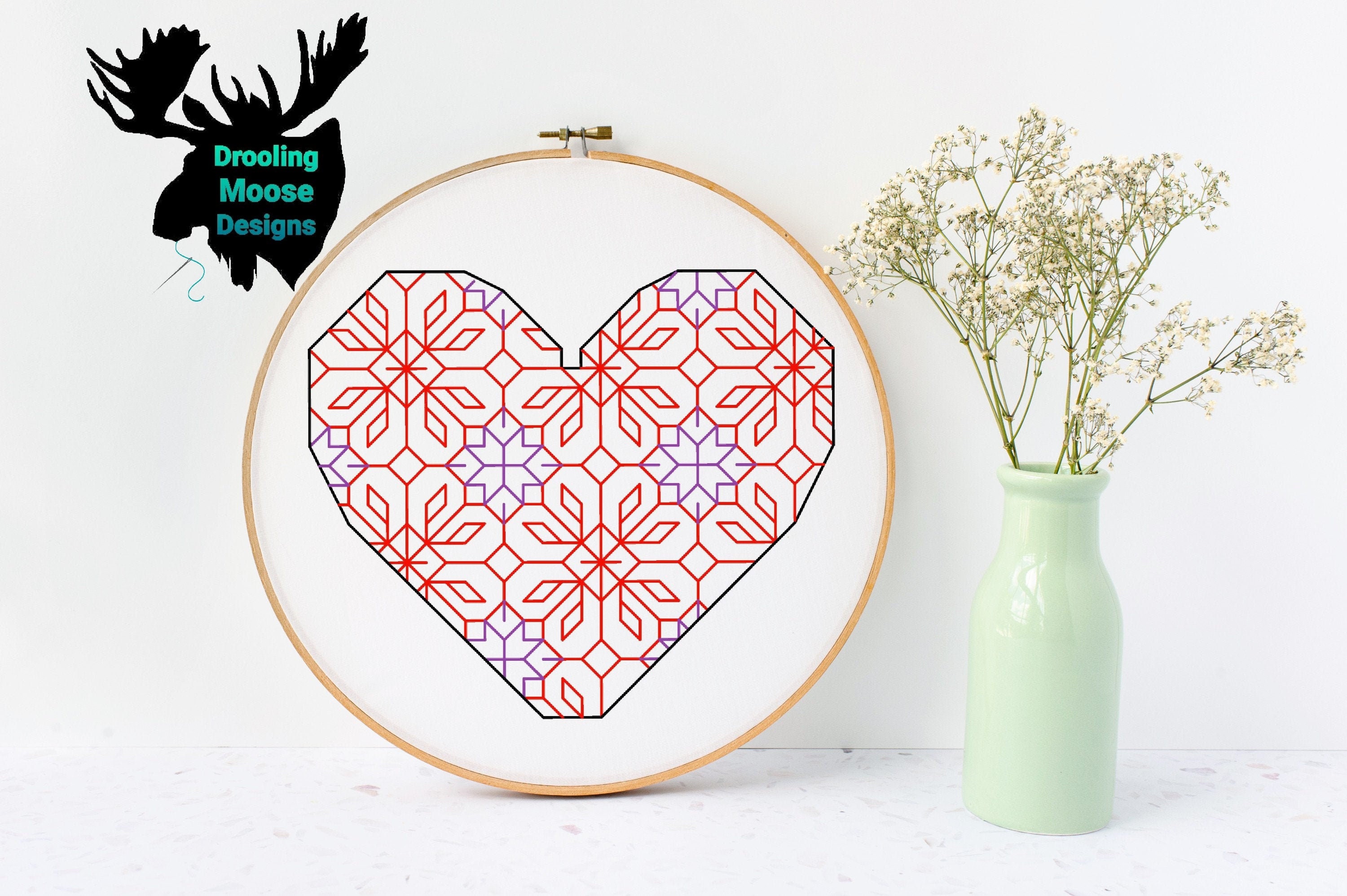 LOVE HEART - Blackwork - Pdf Digital Pattern - Valentine’s Day, Romance ...
