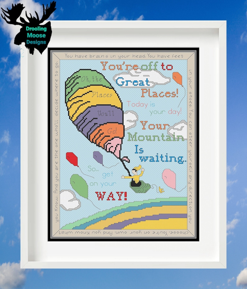 Dr Seuss Oh the Places You'll Go Cross Stitch PDF Digital Pattern ...
