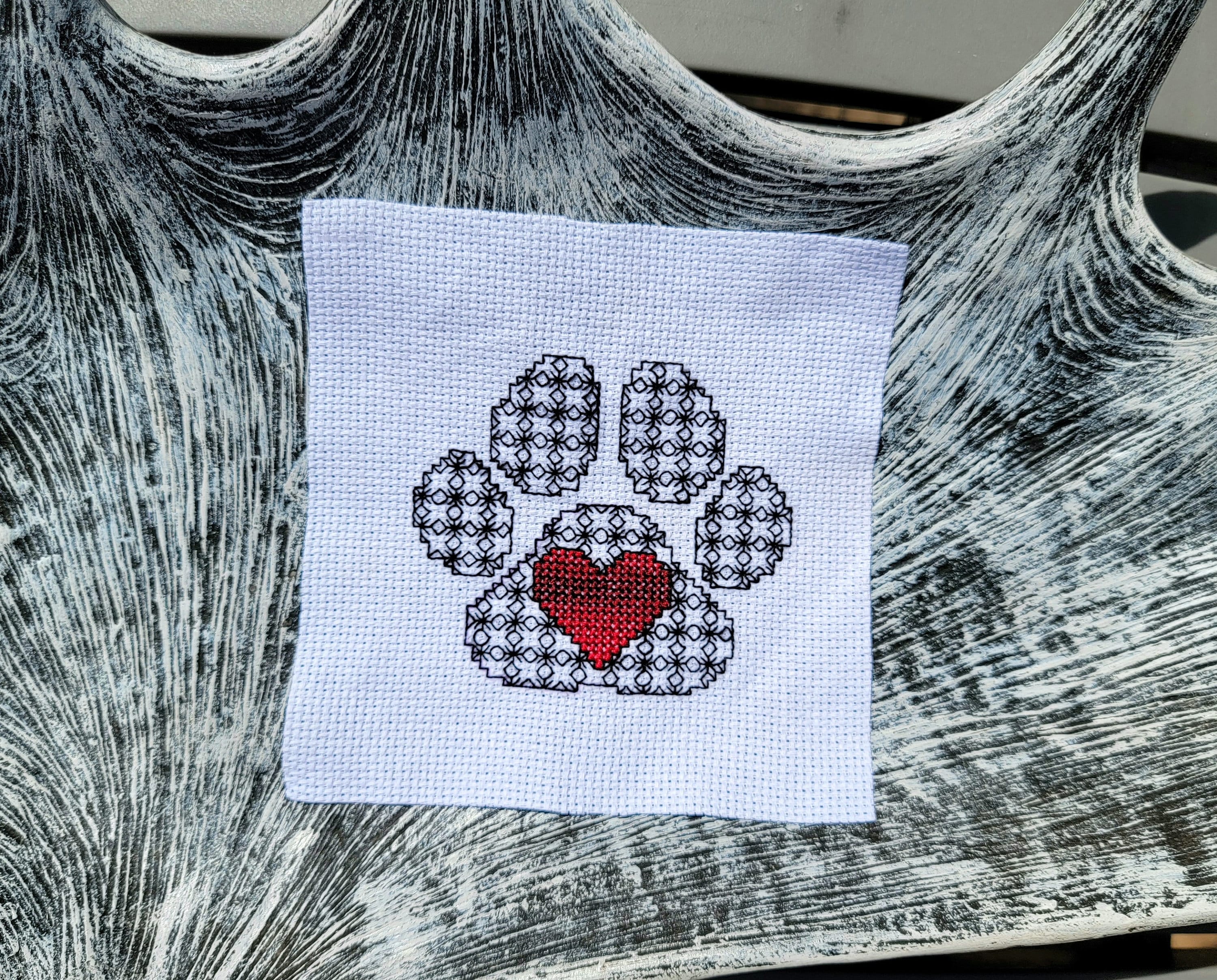 PAW PRINTS With HEARTS Blackwork & Cross Stitch Blend Pdf Digital ...