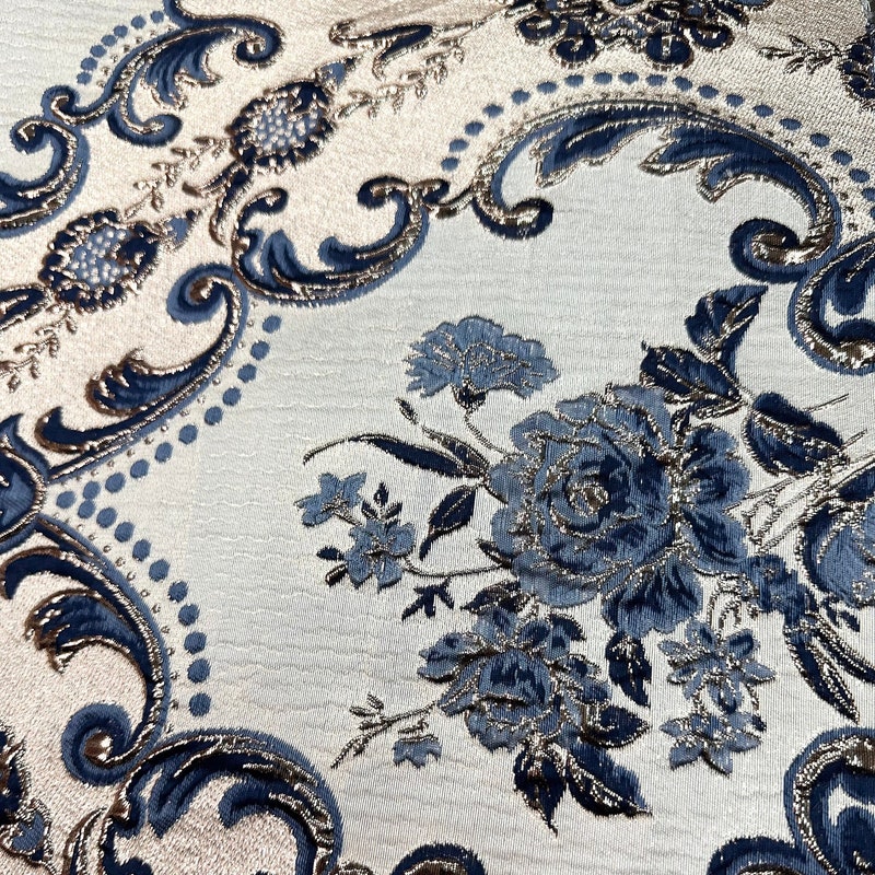 Blue Grey Jacquard Fabric - Etsy