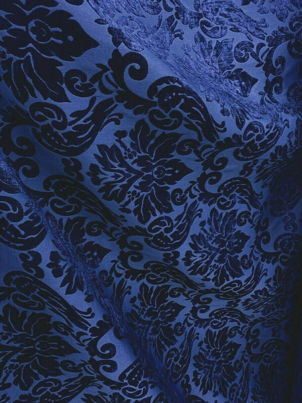 DARK BLUE Damask Chenille Upholstery Brocade Fabric (54 In.) Sold by ...