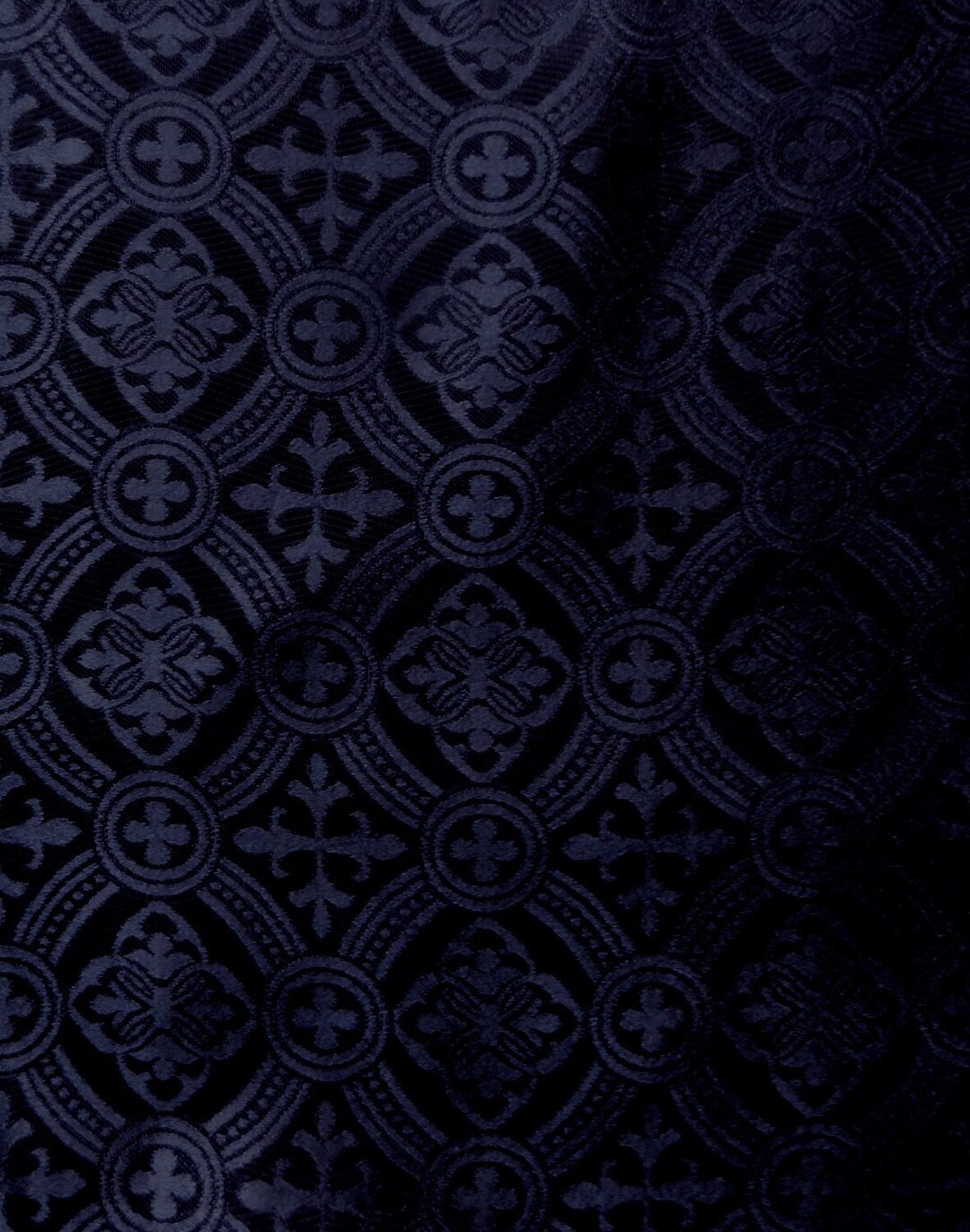DARK NAVY BLUE Liturgical Cross Brocade Fabric (60 In.) Sold by the ...