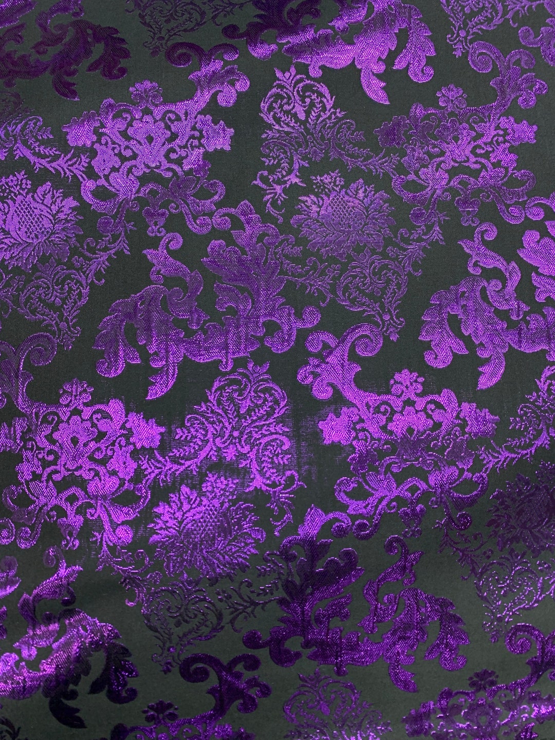 PURPLE BLACK Damask Metallic Brocade Fabric (58 In.) Sold by the Yard ...