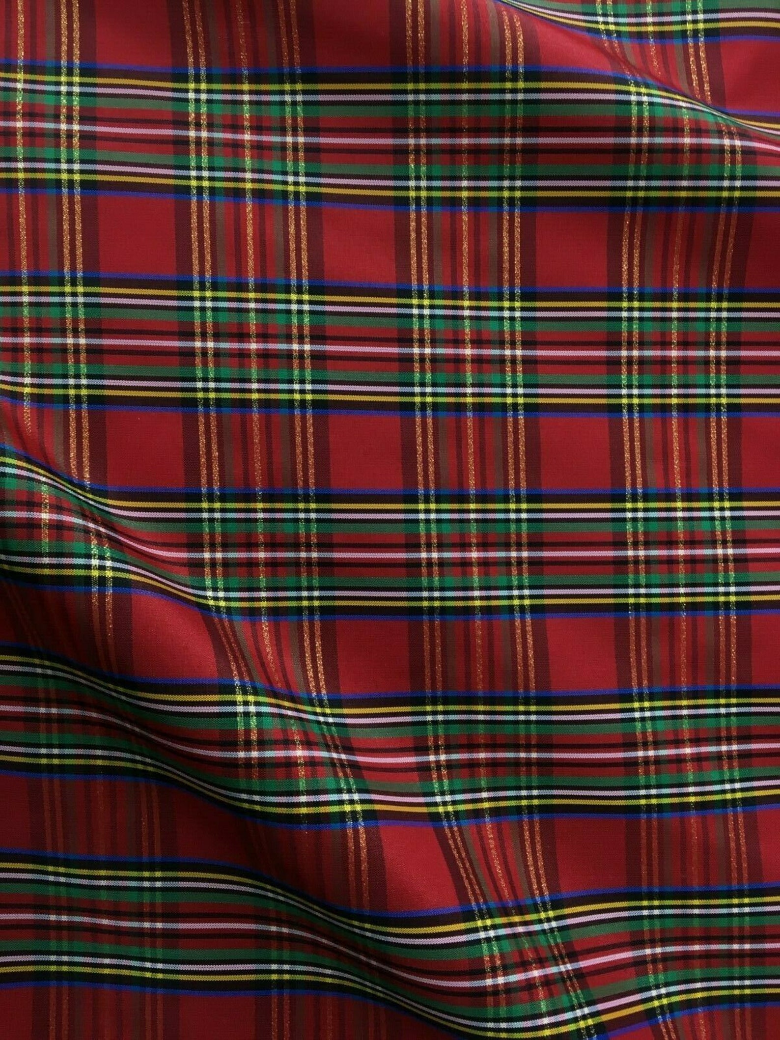 Red Multicolor Metallic Plaid Taffeta Fabric 60 In. Sold by | Etsy
