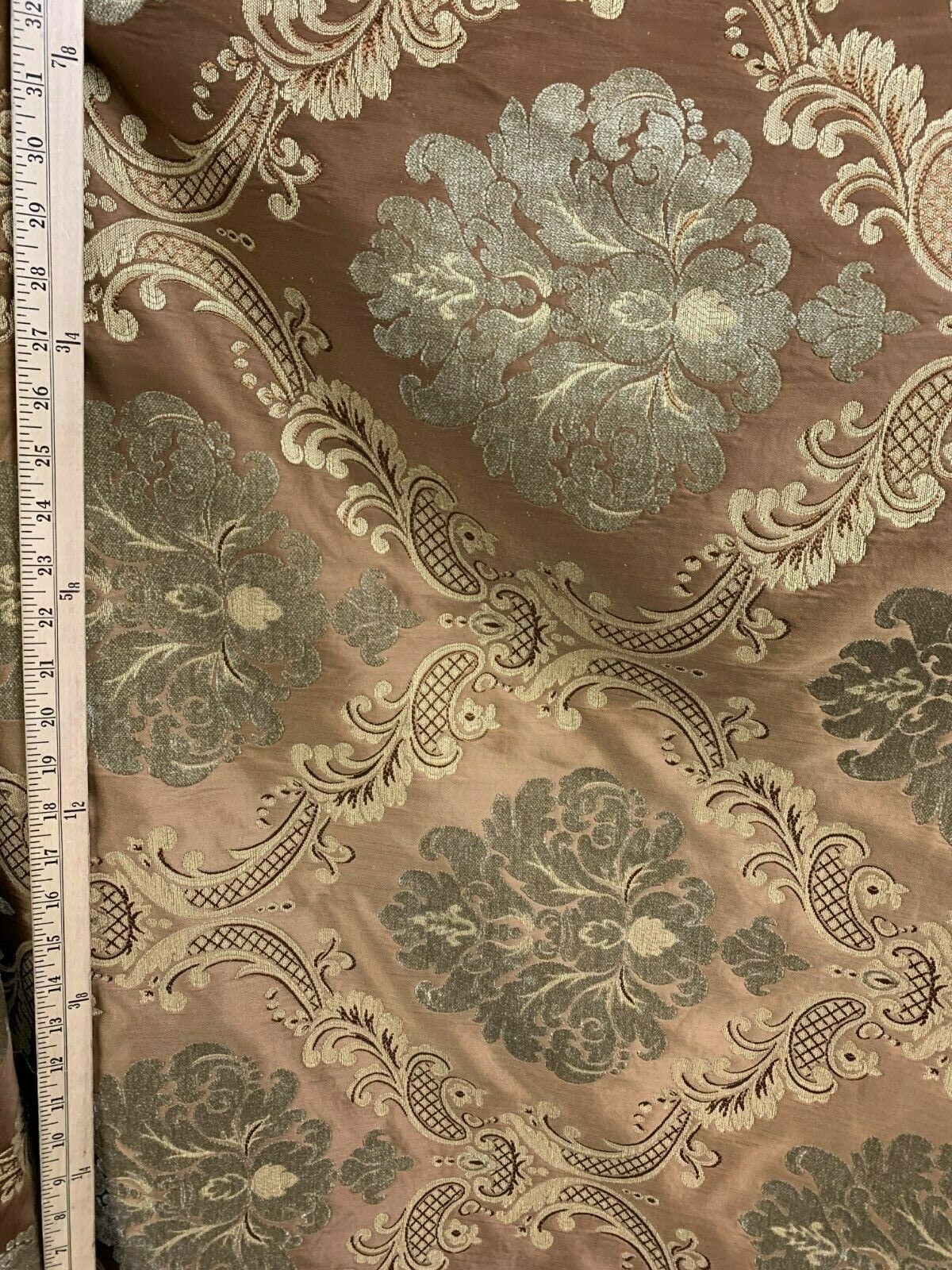Copper Brown Beige Damask Chenille Upholstery Brocade Fabric (54 In ...
