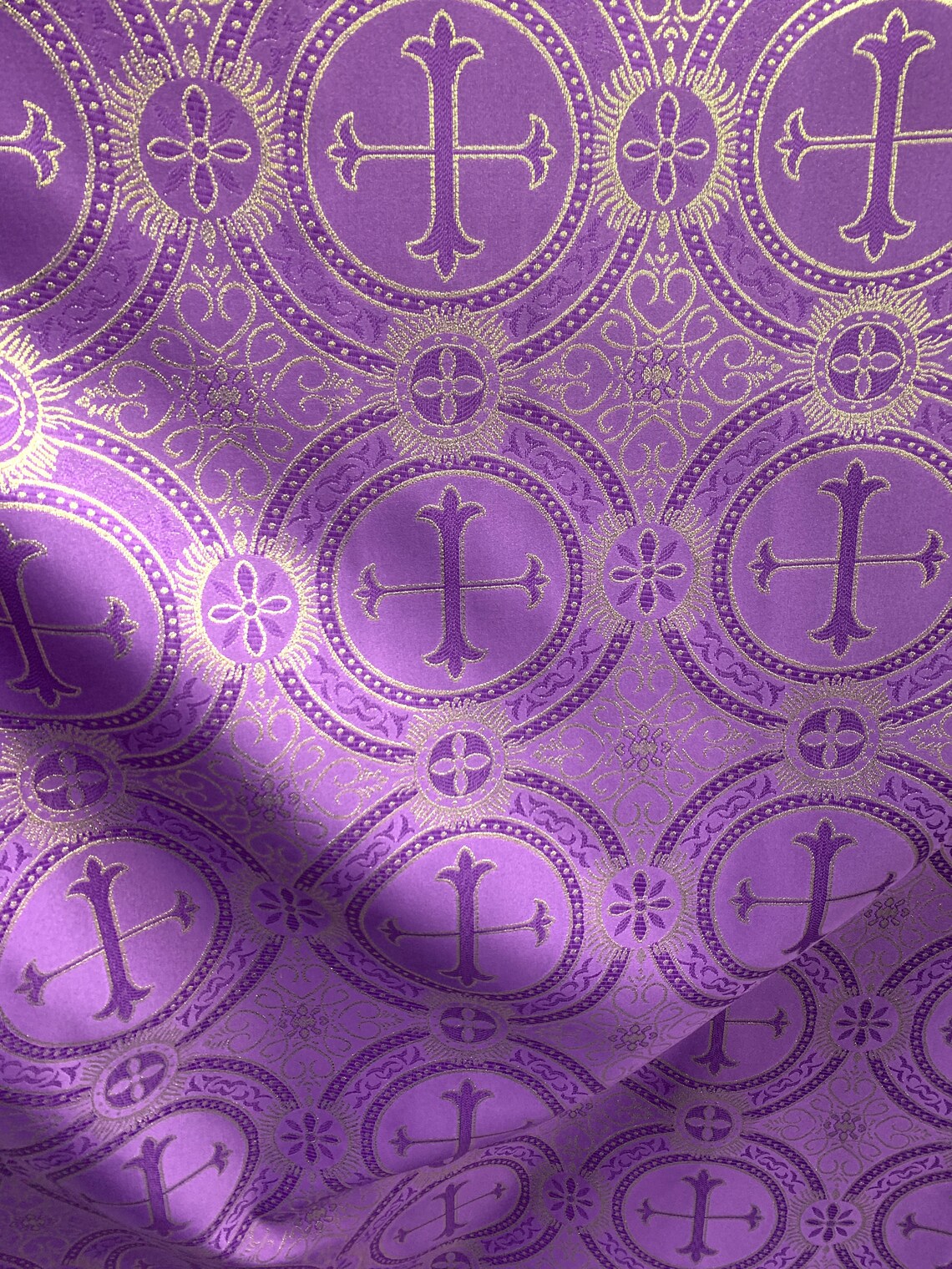 PURPLE GOLD Metallic Liturgical Cross Brocade Fabric (55 In.) Sold by ...