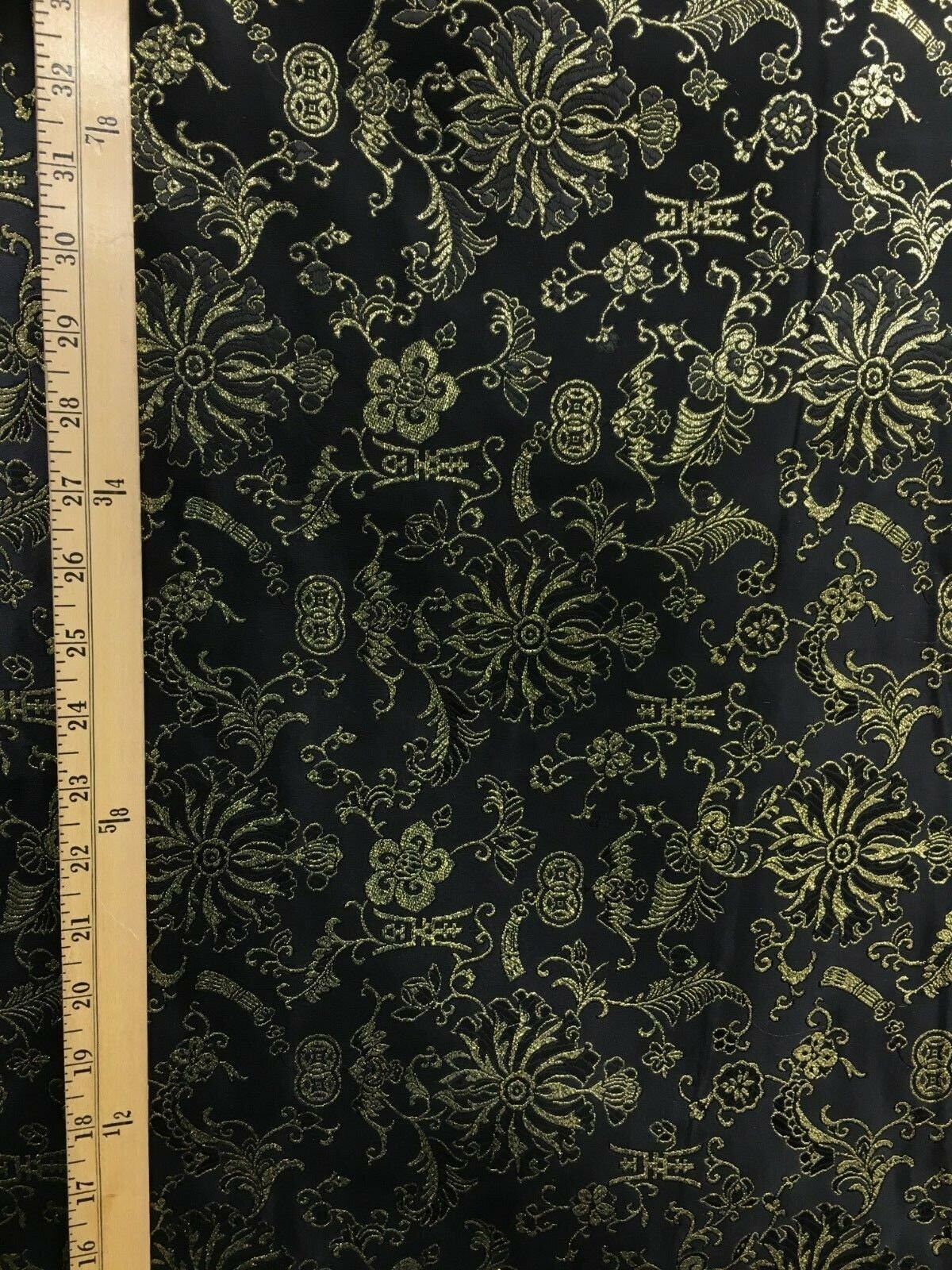 BLACK GOLD Metallic Embroidered Floral Brocade Fabric 56 In. | Etsy