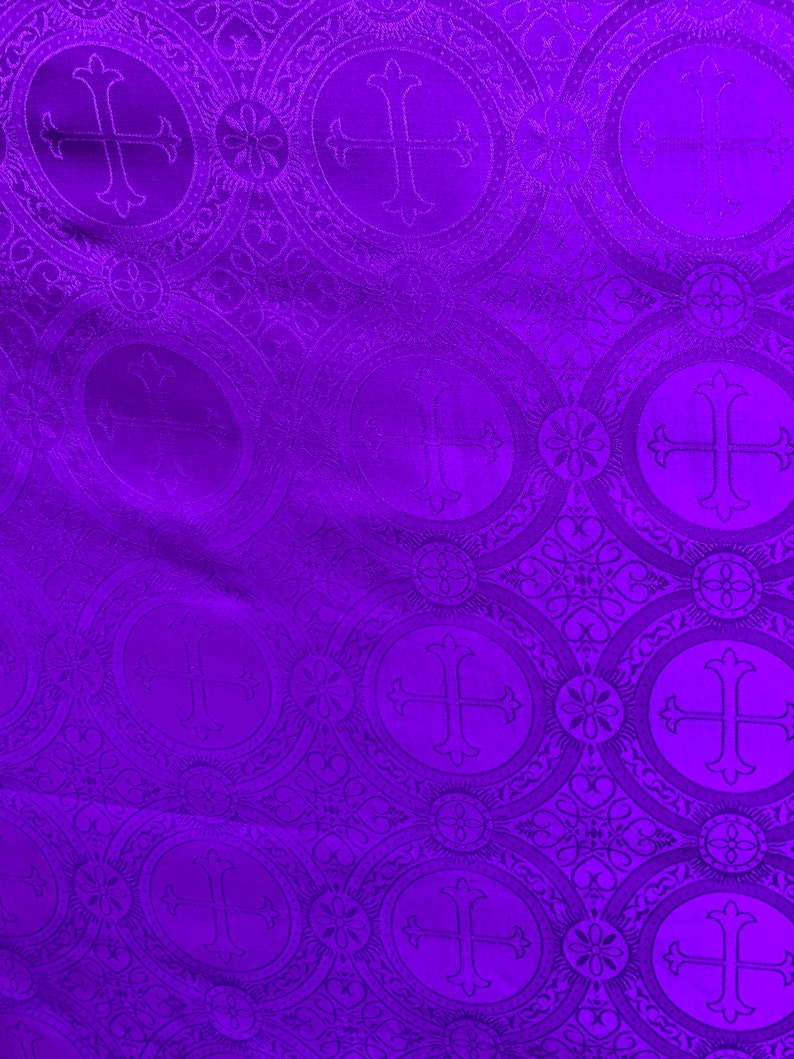 PURPLE Liturgical Cross Brocade Fabric 55 In. Sold by the | Etsy