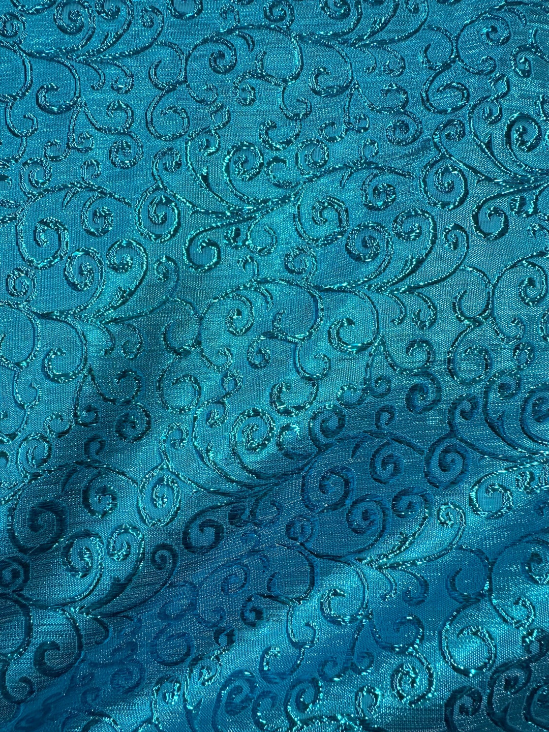 TURQUOISE BLUE Swirl Metallic Brocade Fabric (58 In.) Sold by the Yard ...