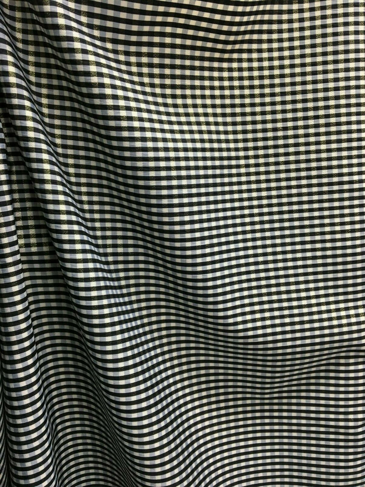 GOLD BLACK WHITE Metallic Checkered Plaid Taffeta Fabric (60 In.) Sold ...