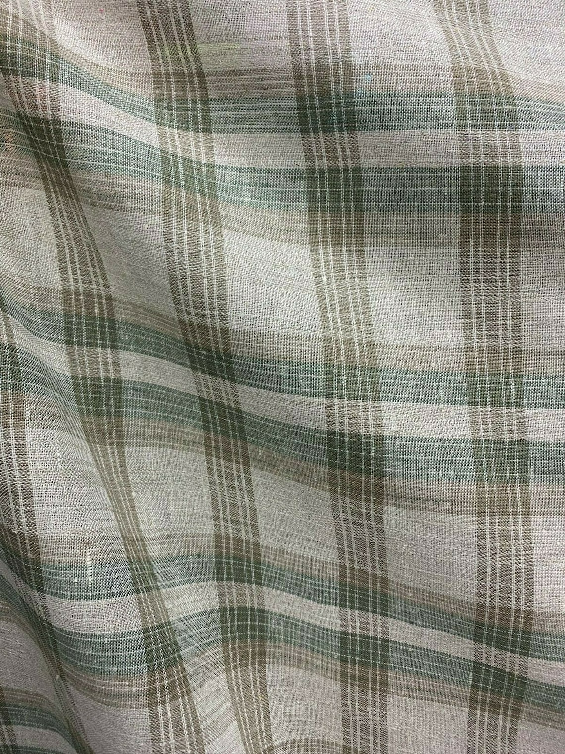 Natural Sage Green Plaid 100% Linen Fabric 60 In. 20 Yards | Etsy