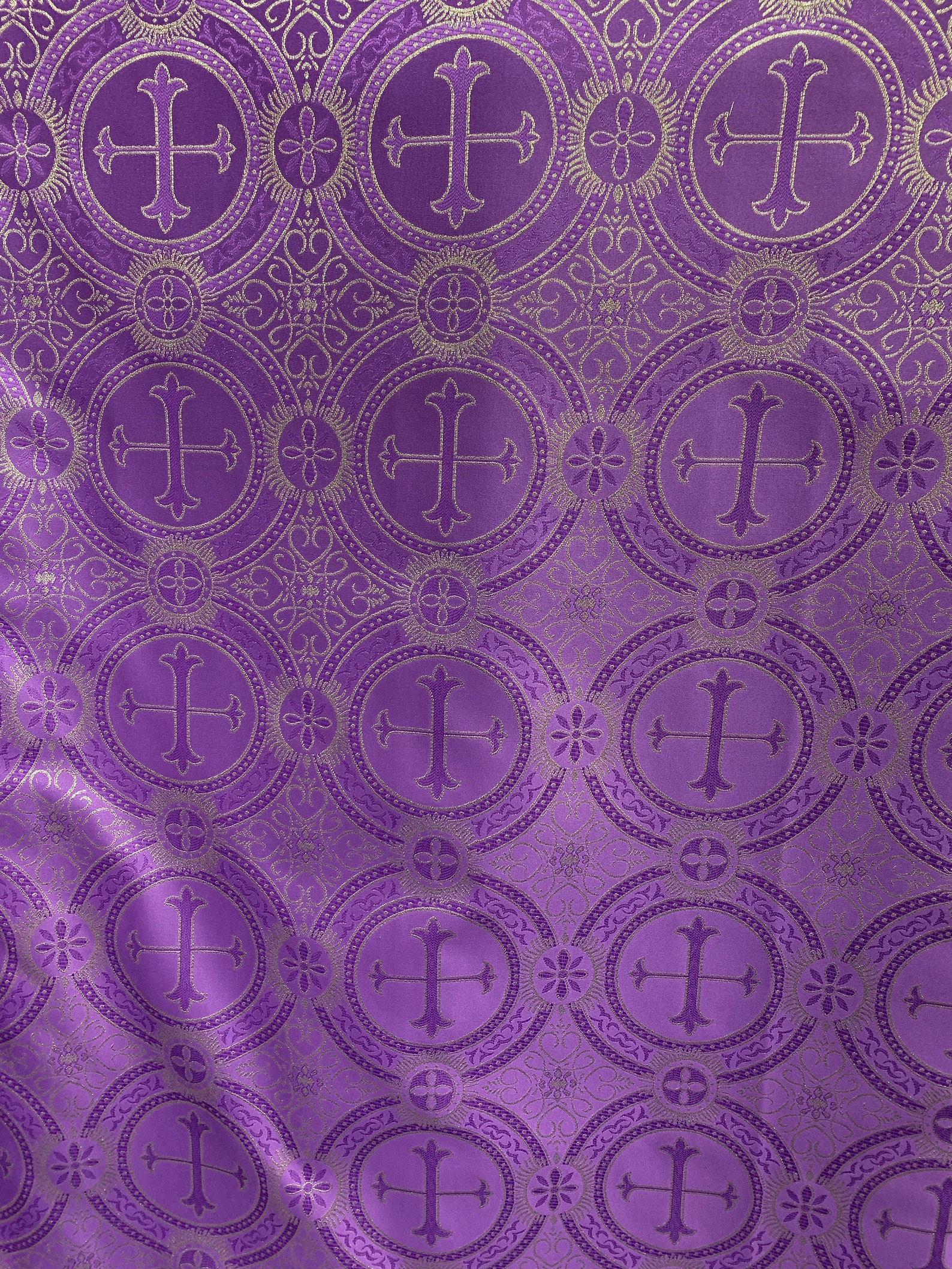 PURPLE GOLD Metallic Liturgical Cross Brocade Fabric (55 In.) Sold by ...