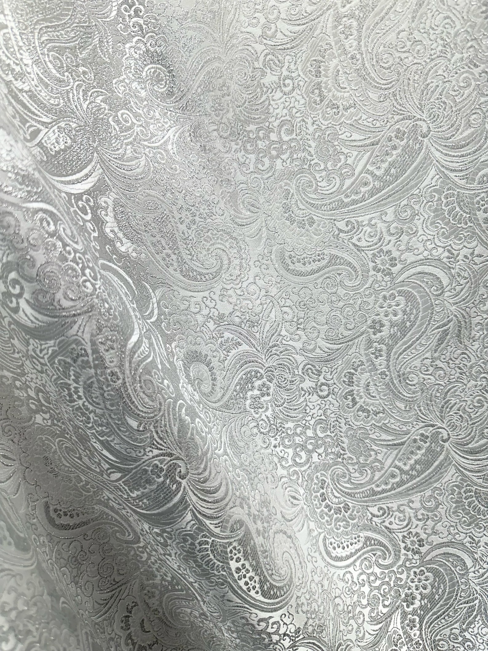 WHITE SILVER Metallic Paisley Brocade Fabric (60 In.) Sold by the Yard ...