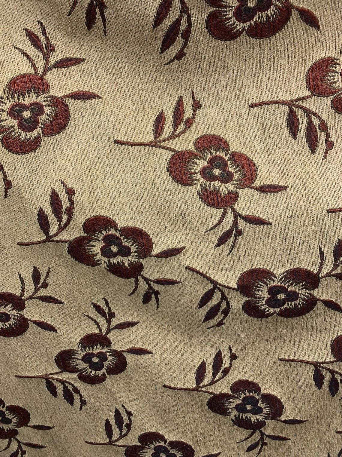 BEIGE COPPER Floral Chenille Upholstery Fabric (54 In.) Sold by the ...