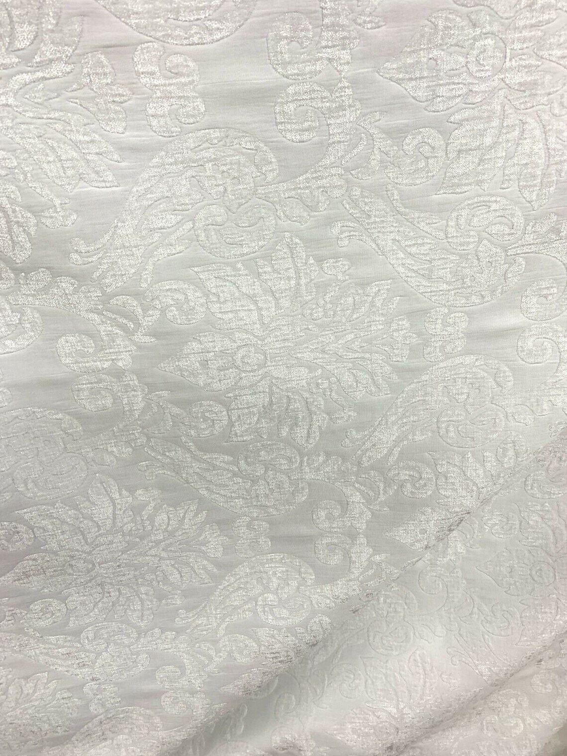 WHITE Damask Chenille Upholstery Brocade Fabric (54 In.) Sold by the ...