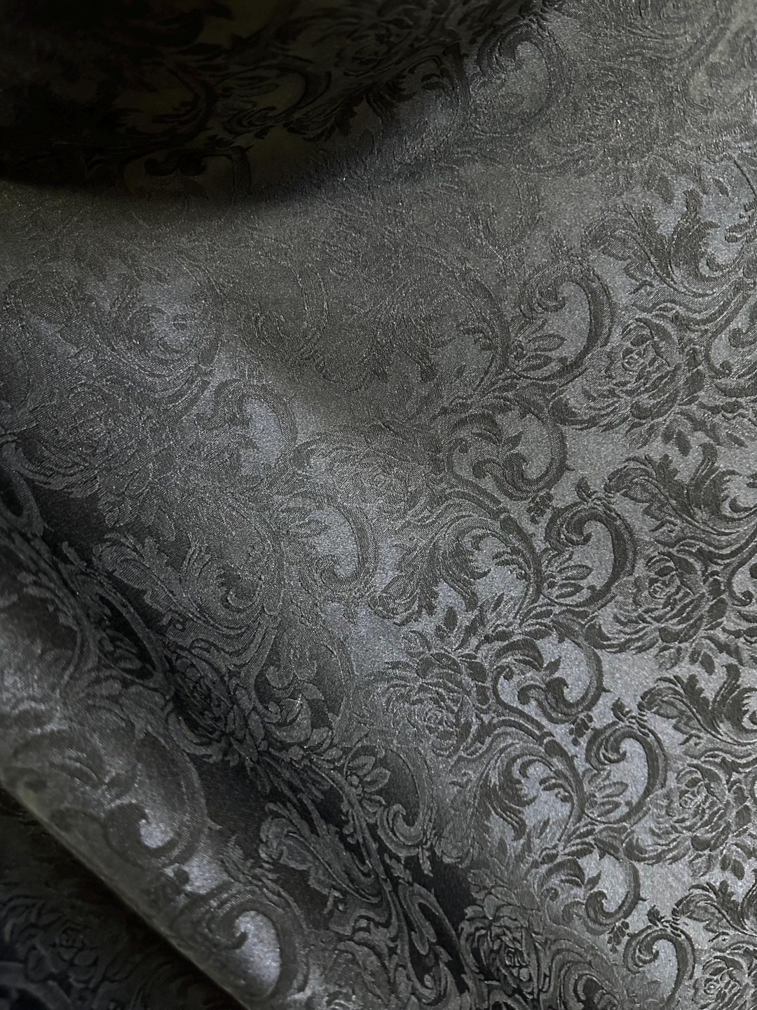 BLACK Damask Floral Upholstery Drapery Brocade Fabric (110 In.) Sold by ...