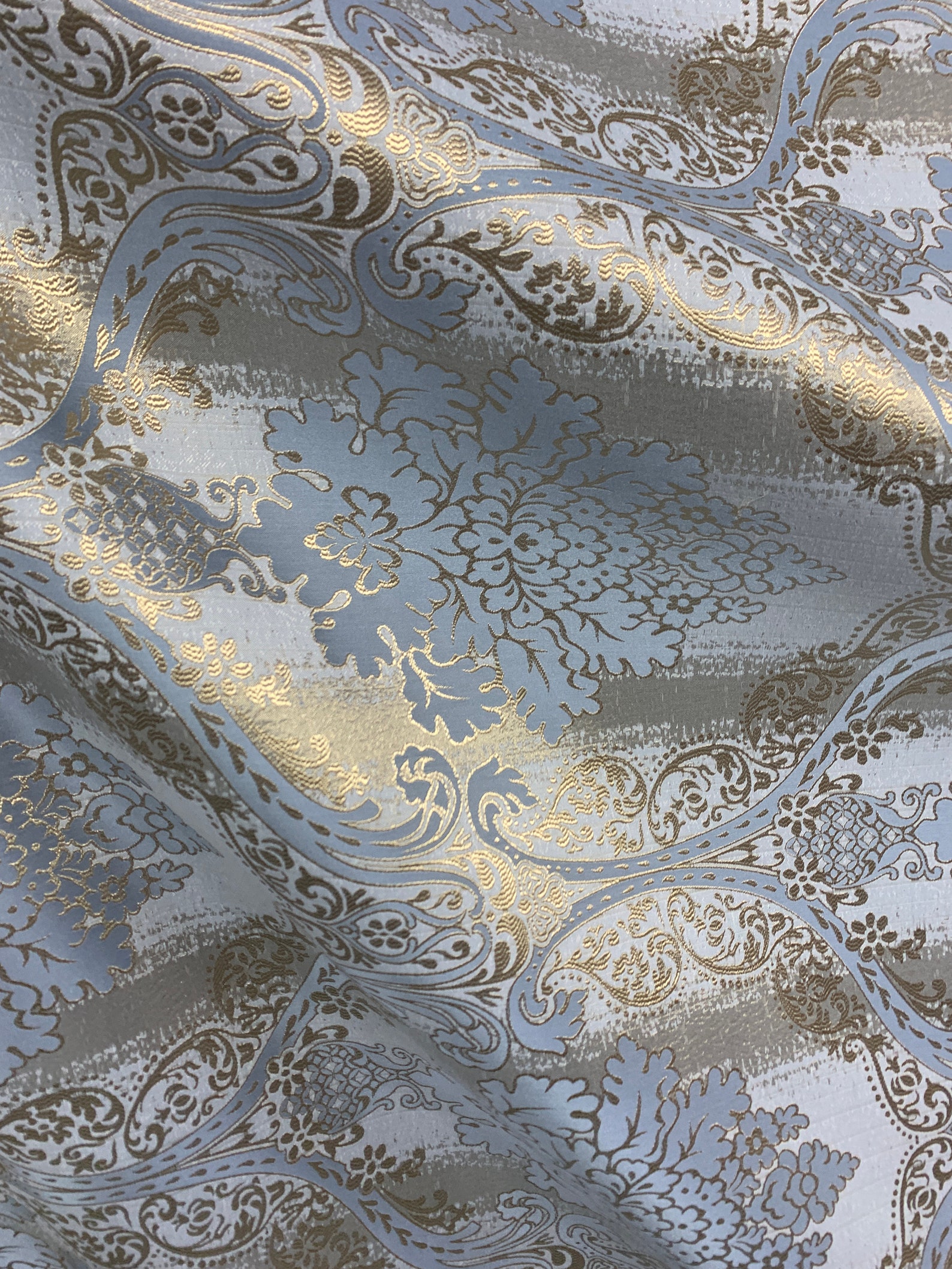 BLUE GOLD Damask Brocade Upholstery Drapery Fabric 110 In. | Etsy