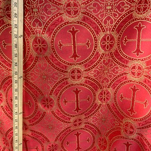 RED GOLD Metallic Liturgical Cross Brocade Fabric (55 In.) Sold by the ...