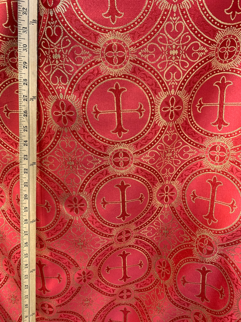 RED GOLD Metallic Liturgical Cross Brocade Fabric (55 In.) Sold by the ...