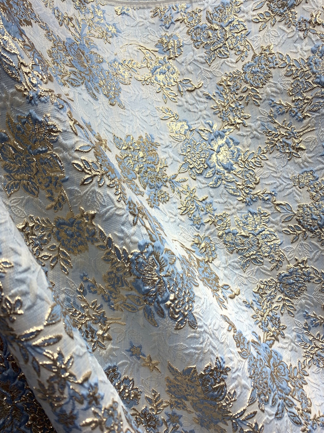 BABY BLUE GOLD Floral Brocade Fabric (60 In.) Sold by the Yard - Etsy