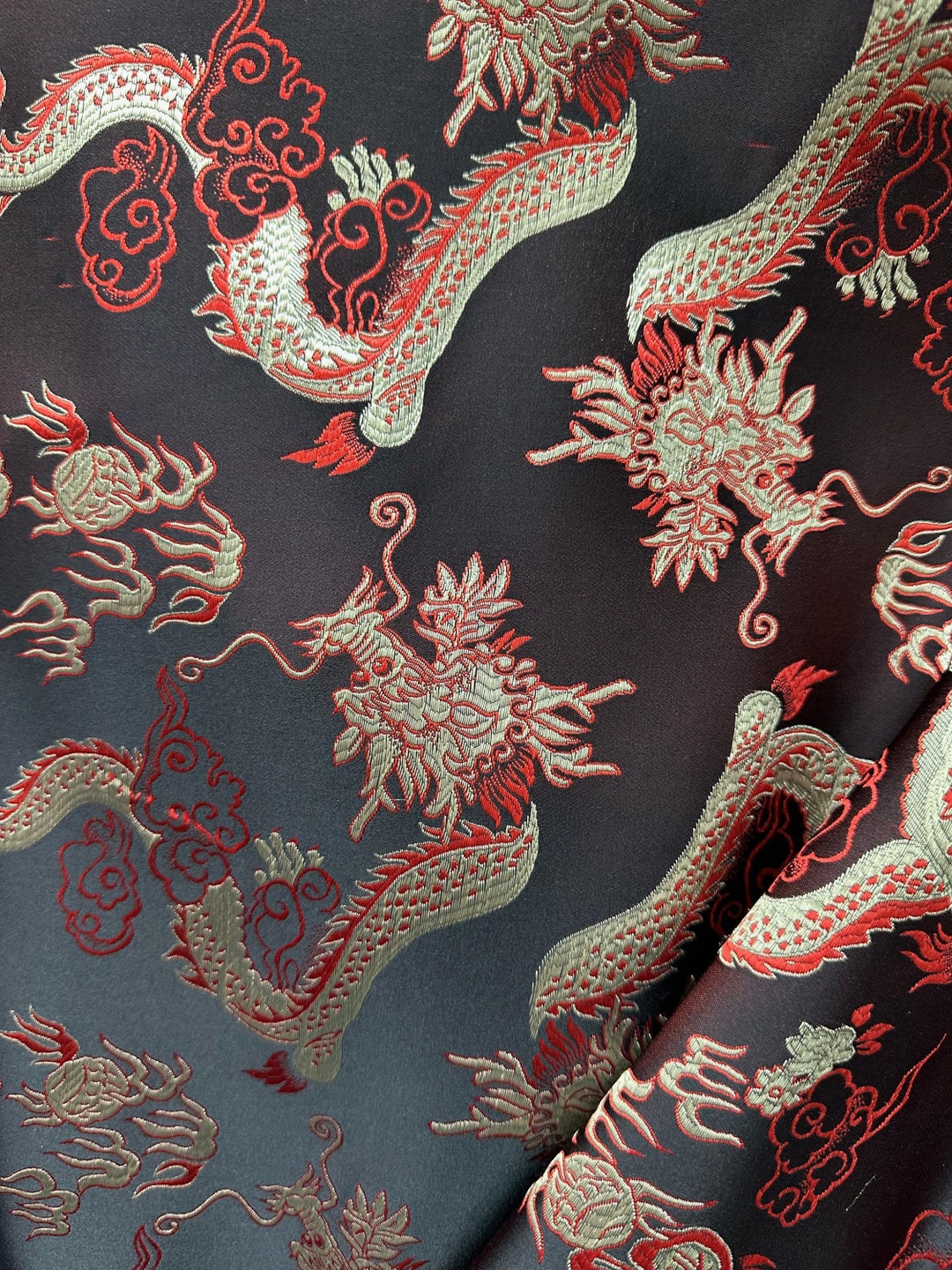 BLACK GOLD RED Multicolor Dragon Brocade Fabric (60 In.) Sold by the ...