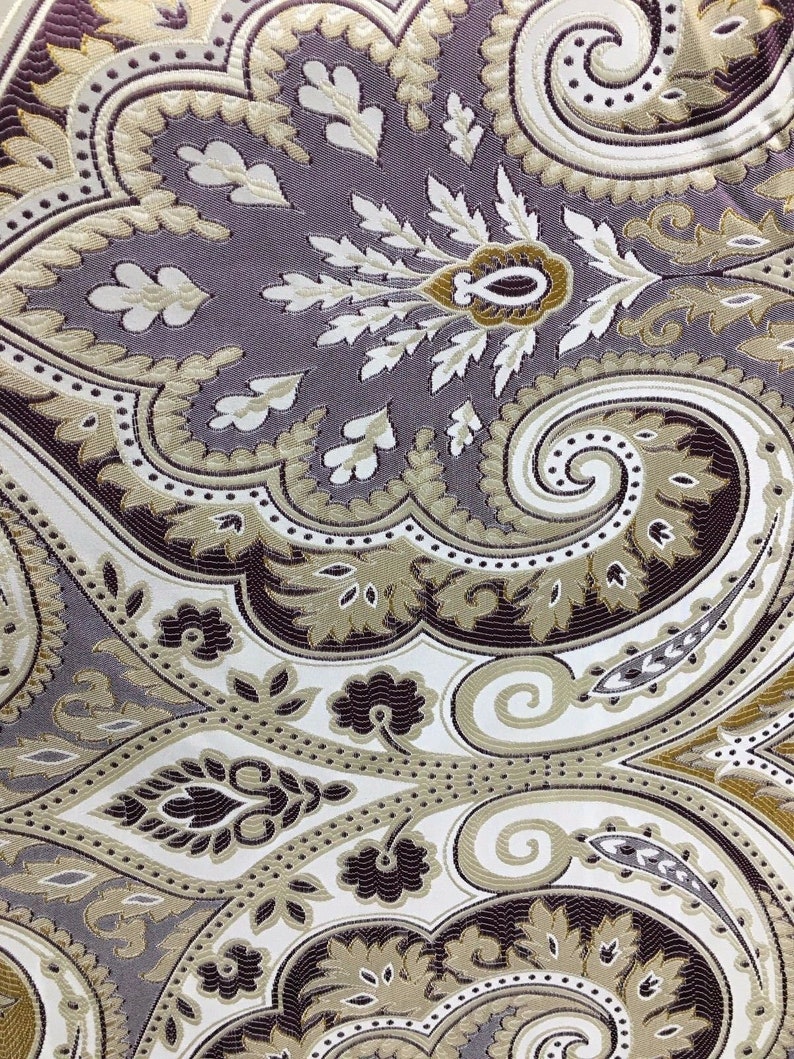 Dark Purple Gold Ivory Damask Brocade Upholstery Fabric 58 | Etsy