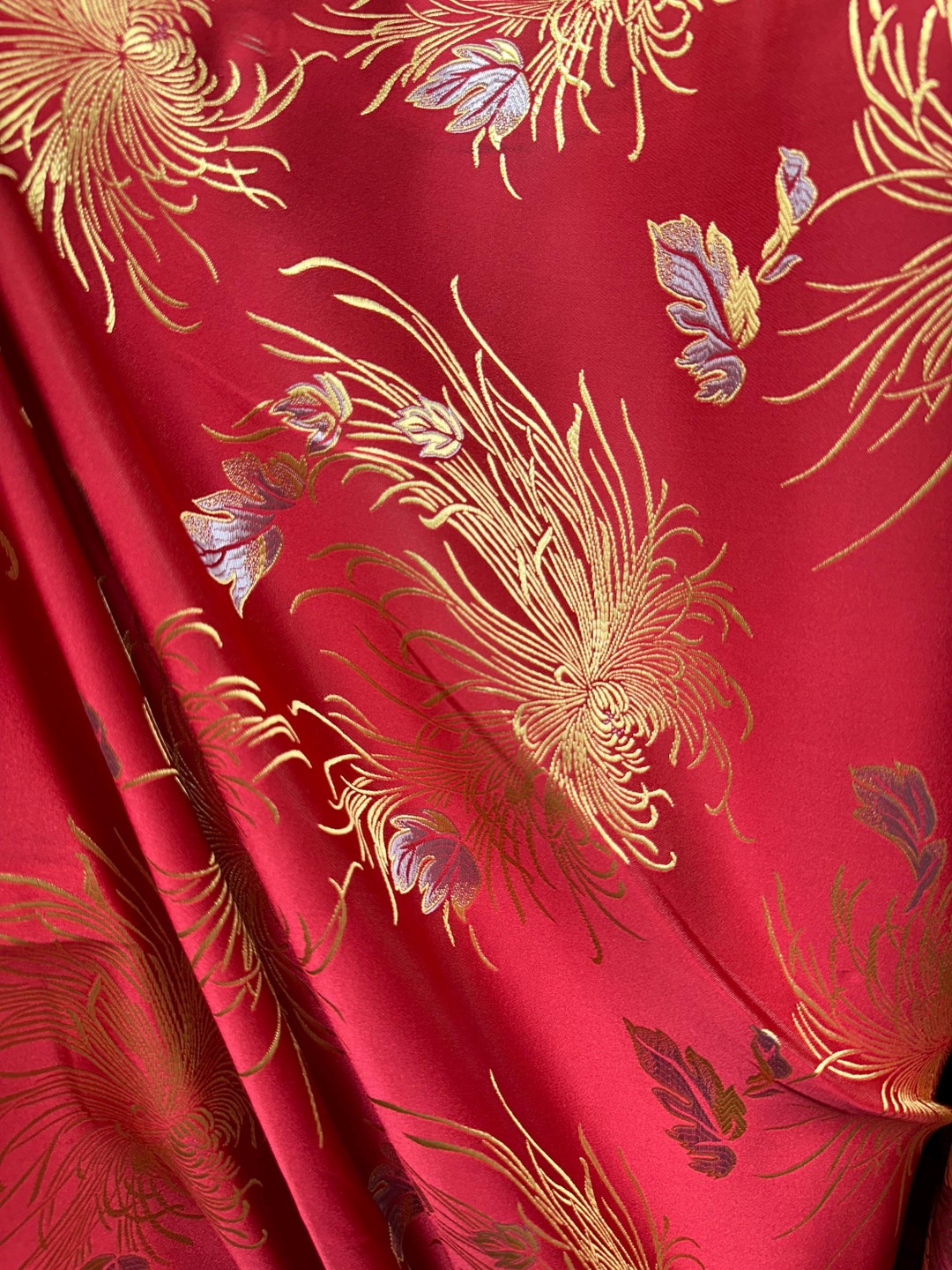 RED GOLD Embroidered Brocade Fabric (60 In.) Sold by the Yard - Etsy