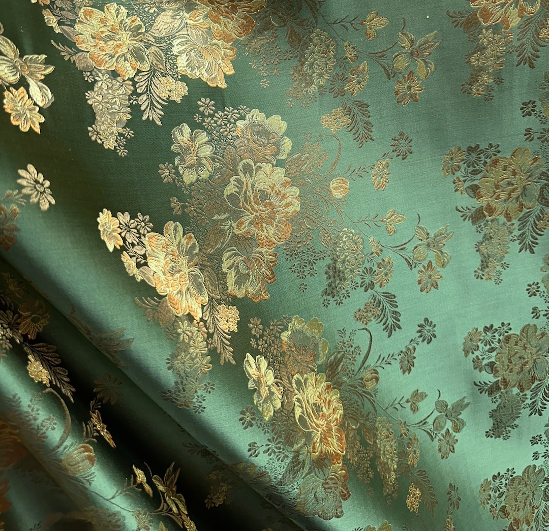 GREEN GOLD Floral Brocade Fabric (60 In.) Sold by the Yard - Etsy