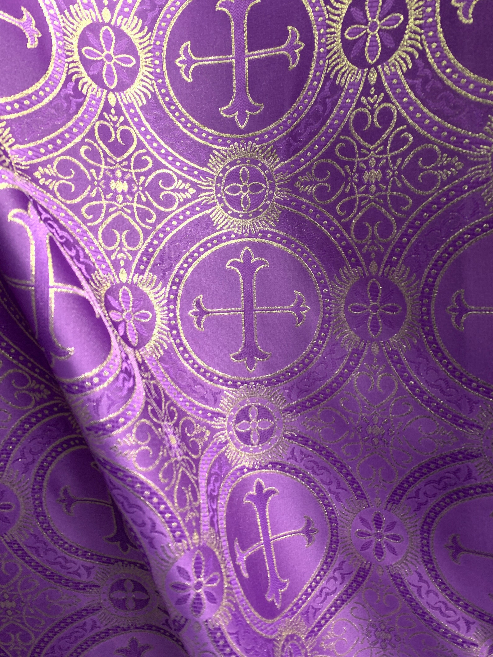 PURPLE GOLD Metallic Liturgical Cross Brocade Fabric (55 In.) Sold by ...