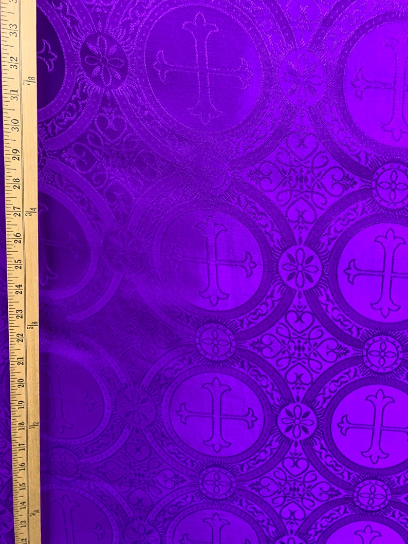 PURPLE Liturgical Cross Brocade Fabric 55 In. Sold by the | Etsy