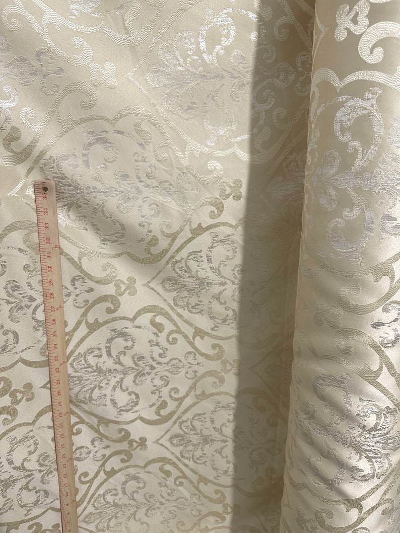 IVORY Damask Upholstery Drapery Brocade Fabric (110 In.) Sold by the ...