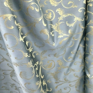 BLUE GOLD Brocade Flower Floral Upholstery Drapery Fabric (110 In ...