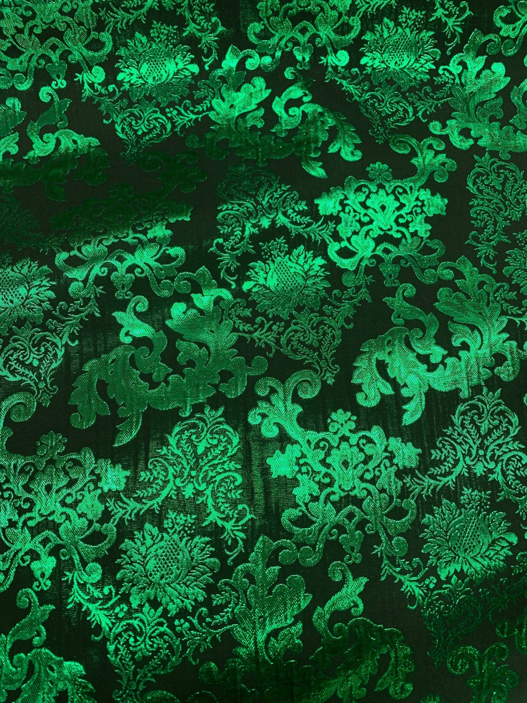 GREEN BLACK Damask Metallic Brocade Fabric (58 In.) Sold by the Yard - Etsy