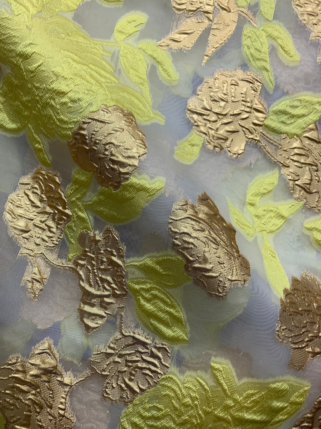 YELLOW GOLD WHITE Floral Organza Brocade Fabric (56 In.) Sold by the ...