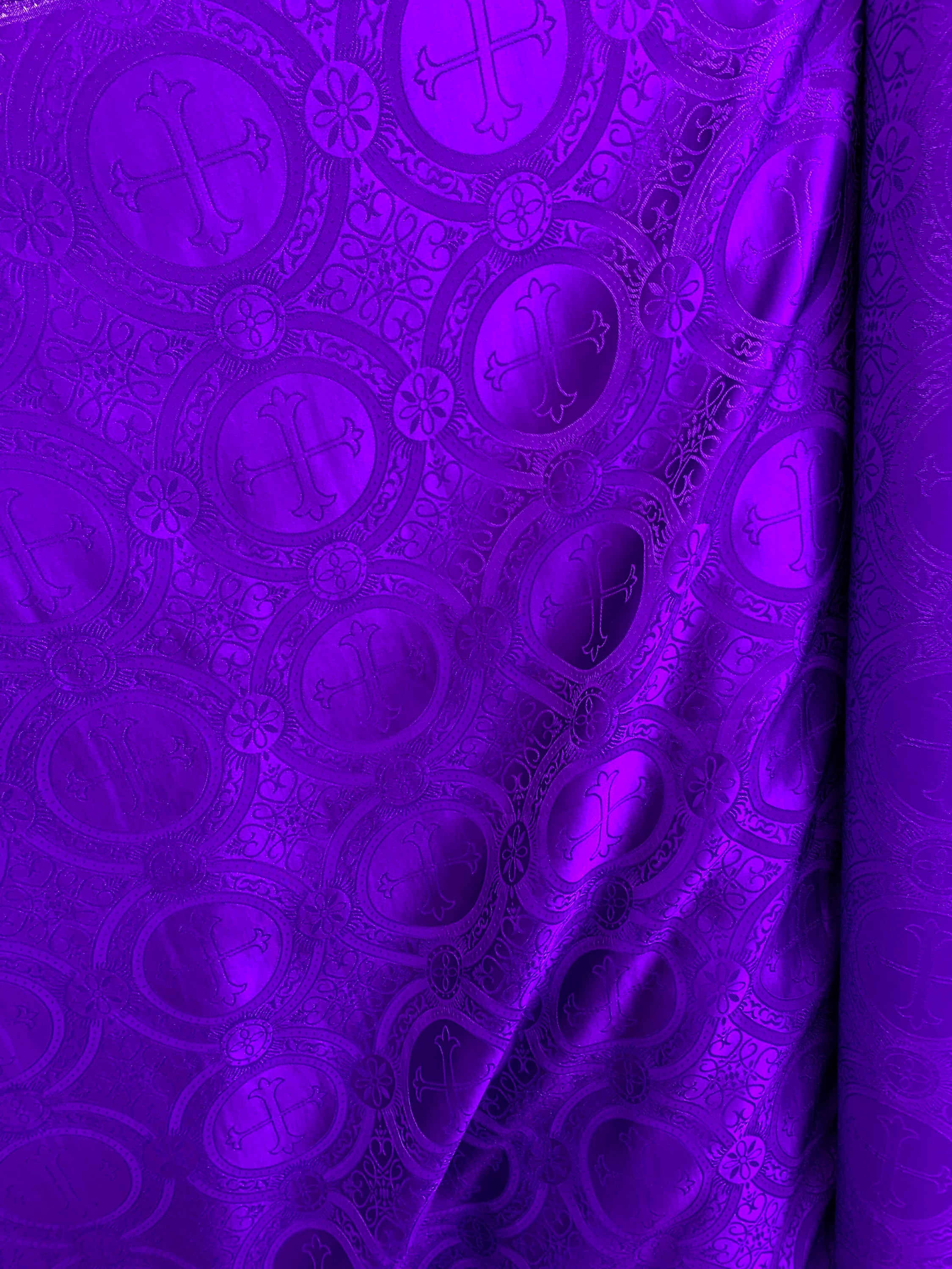 PURPLE Liturgical Cross Brocade Fabric 55 in. Sold By The | Etsy