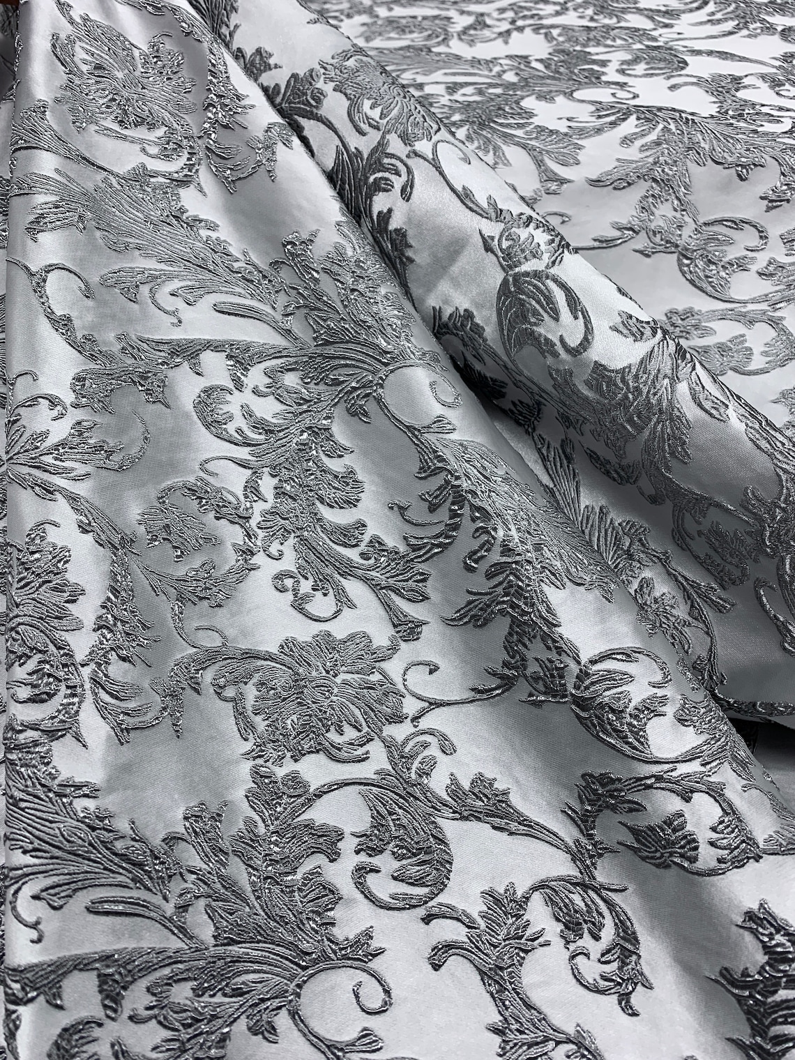 GRAY Floral Brocade Fabric (60 In.) Sold by the Yard - Etsy