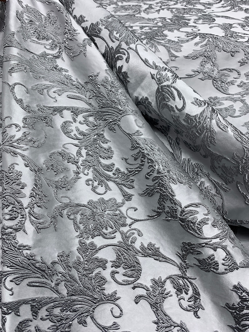 GRAY Floral Brocade Fabric 60 In. Sold by the Yard - Etsy