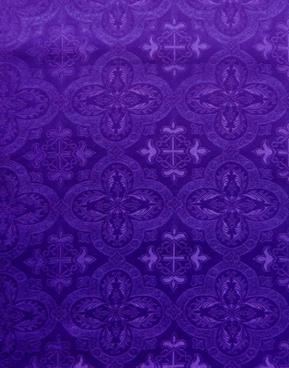 Visual Arts Dark Purple Brocade Fabric with Crosses/Liturgical Fabric ...