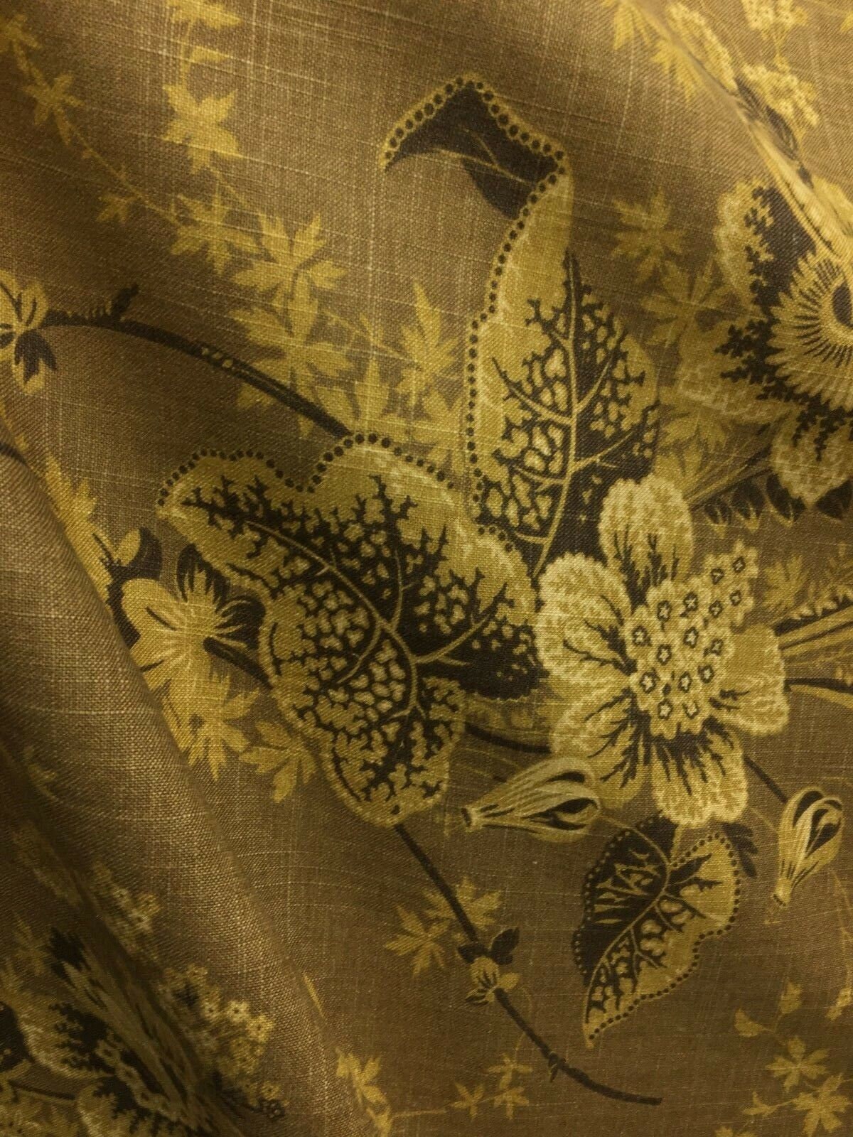 DARK GOLD BROWN Floral Printed Cotton Linen Fabric 54 in. | Etsy