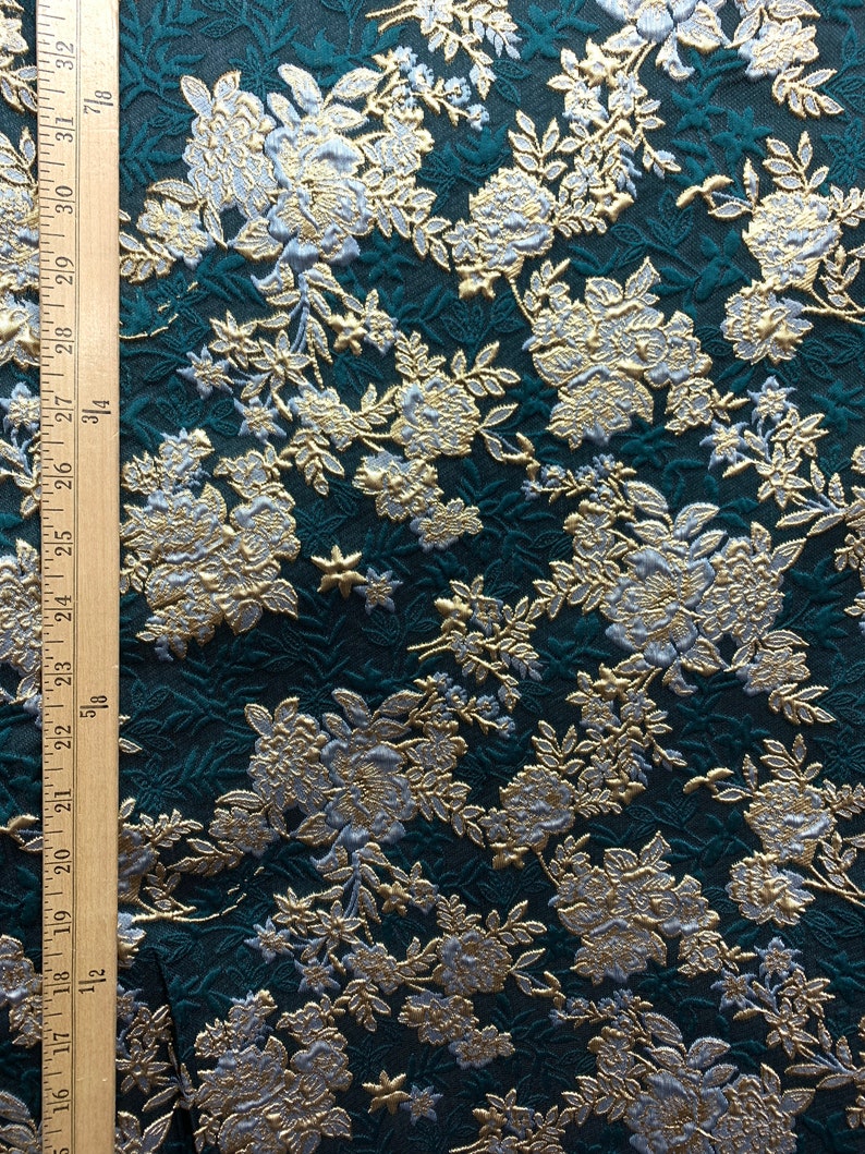 DARK TEAL GOLD Floral Brocade Fabric (60 In.) Sold by the Yard - Etsy