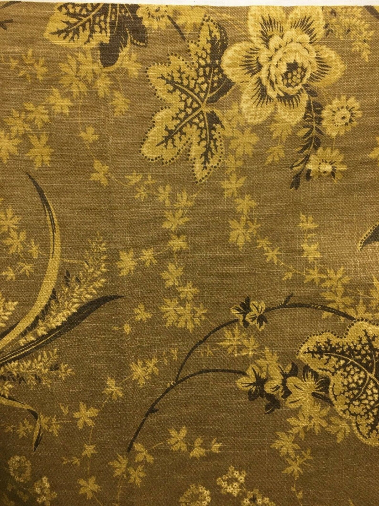 DARK GOLD BROWN Floral Printed Cotton Linen Fabric 54 in. | Etsy