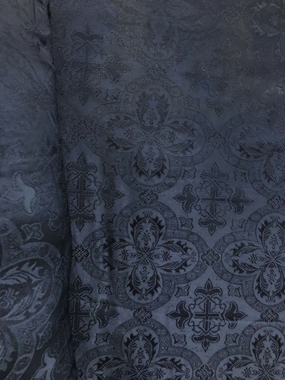 DARK NAVY BLUE Liturgical Cross Brocade Fabric (60 In.) Sold by the ...