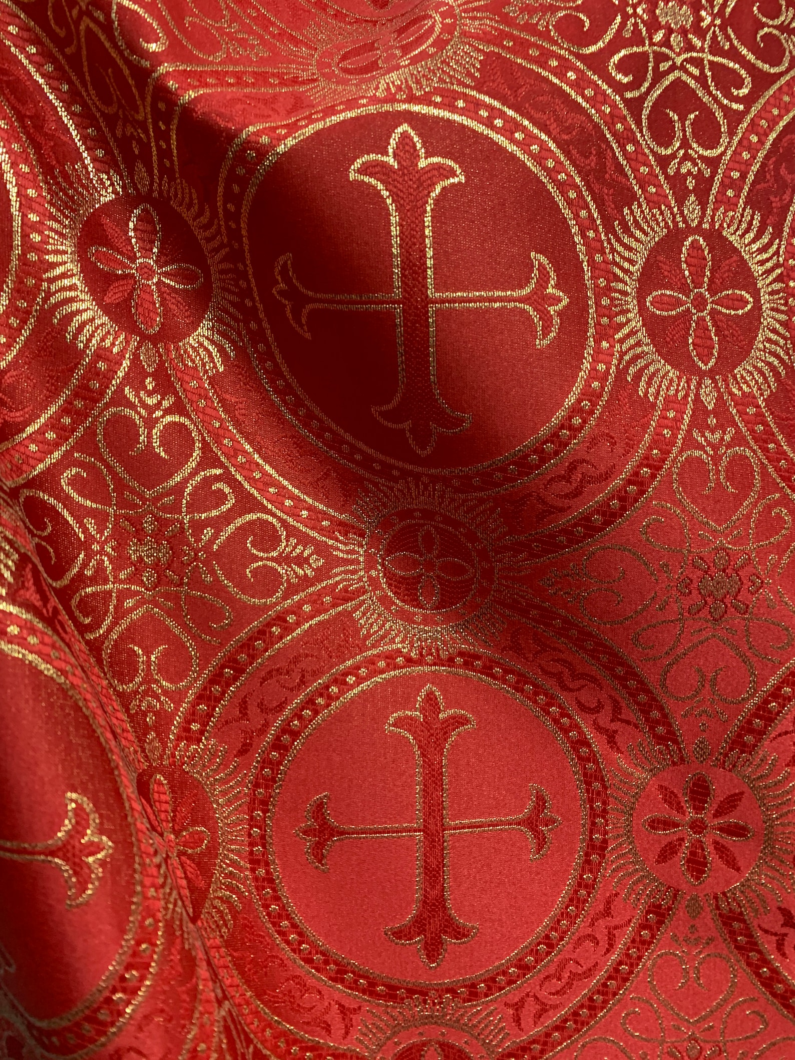 RED GOLD Metallic Liturgical Cross Brocade Fabric (55 In.) Sold by the ...