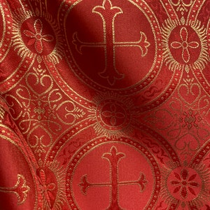 RED GOLD Metallic Liturgical Cross Brocade Fabric (55 In.) Sold by the ...