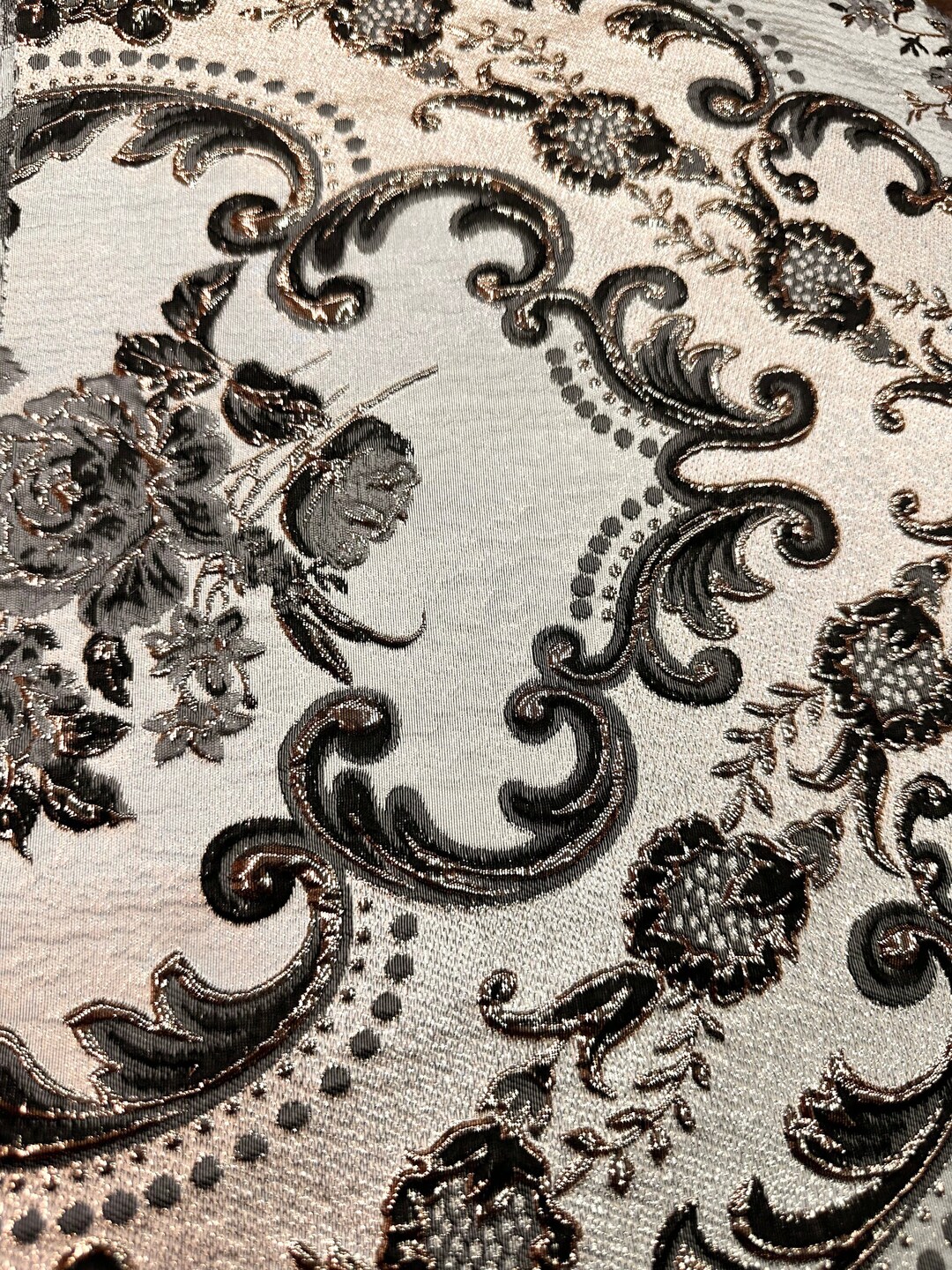 BLACK GRAY GOLD Floral Brocade Fabric (60 In.) Sold by the Yard - Etsy