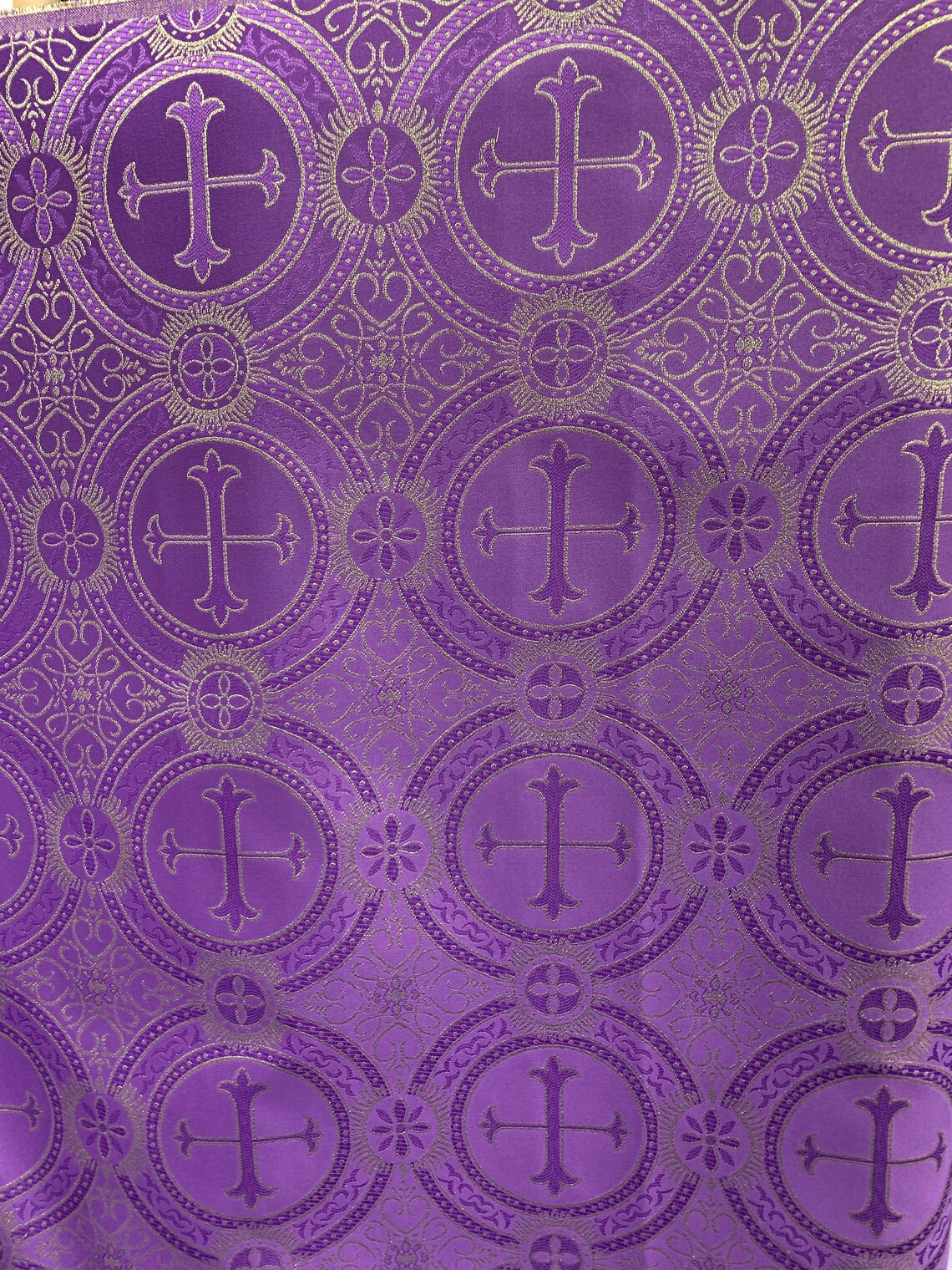 PURPLE GOLD Metallic Liturgical Cross Brocade Fabric (55 In.) Sold by ...