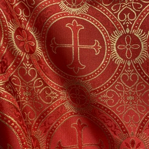 RED GOLD Metallic Liturgical Cross Brocade Fabric (55 In.) Sold by the ...